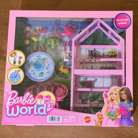 Barbie | Toys | Barbie World Pink Backyard Garden Playset Flowers Pots ...
